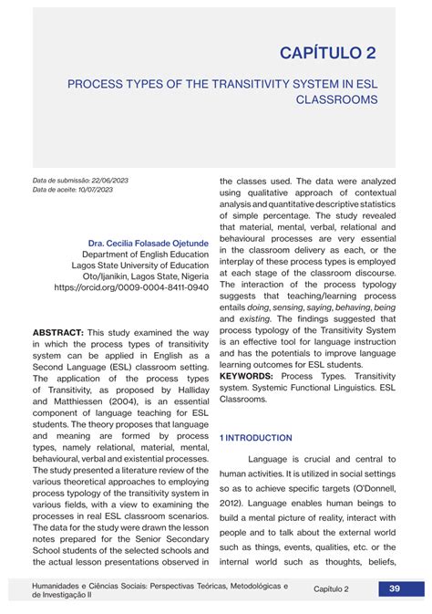 Pdf Process Types Of The Transitivity System In Esl Classrooms