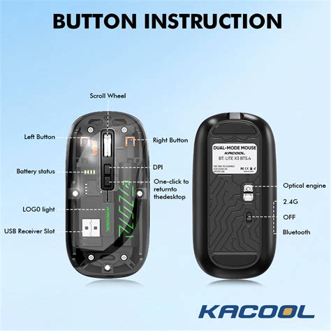Kacool X3 Mouse Dual Mode Wireless Bluetooth 50 24ghz Rechargeable 3 Dpi Settings For Ipad
