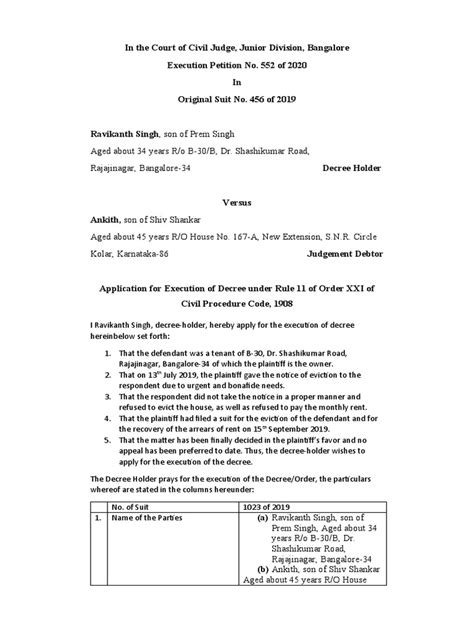 Execution Petition Pdf Lawsuit Judiciaries