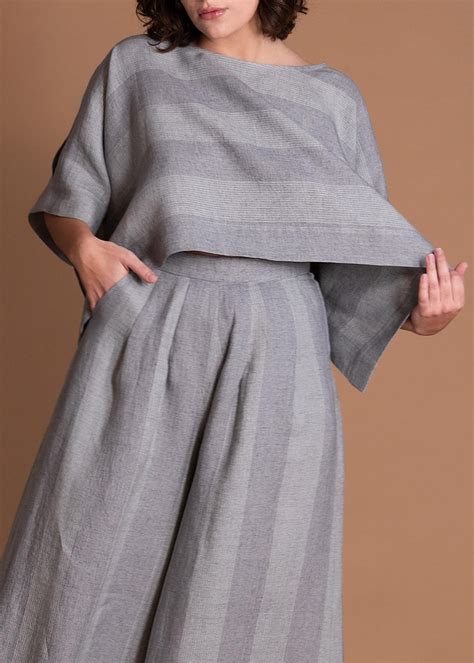 Lagenlook Linen Crop Top For Women Boxy Natural Fiber Blouse