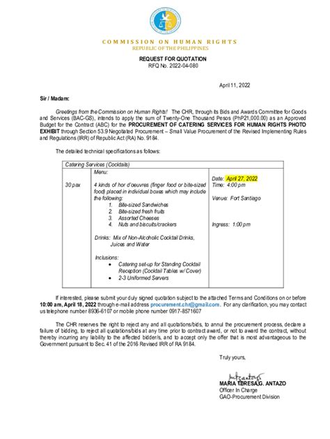 Fillable Online Chr Gov Request For Quotation Rfqcommission On Audit