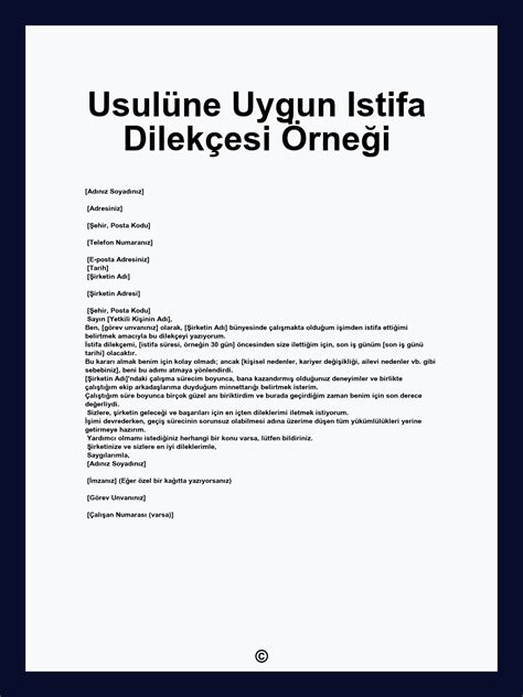 Usulüne Uygun Istifa Dilekçesi Örneği