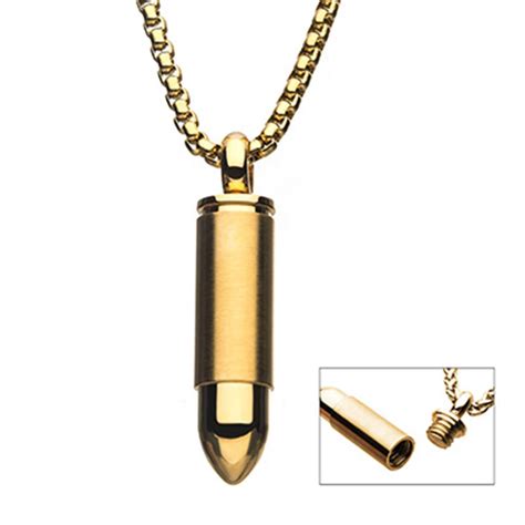 Stainless Steel Gold Plated Stash Bullet Pendant 22 Inox William