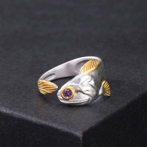 Fish Design Ring Koi Fish Ring Sterling Adjustable Ring Silver Ring