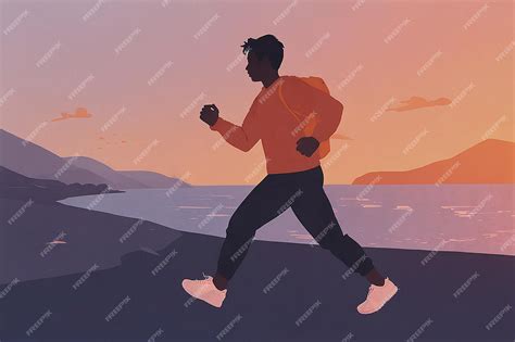 Premium Photo Running Man Silhouette In Sunset Time Generative Ai