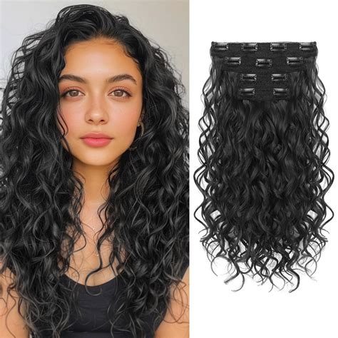 Reecho Curly Hair Extensions 4pcs 16 Inch Clip In Hair Extensions Lace