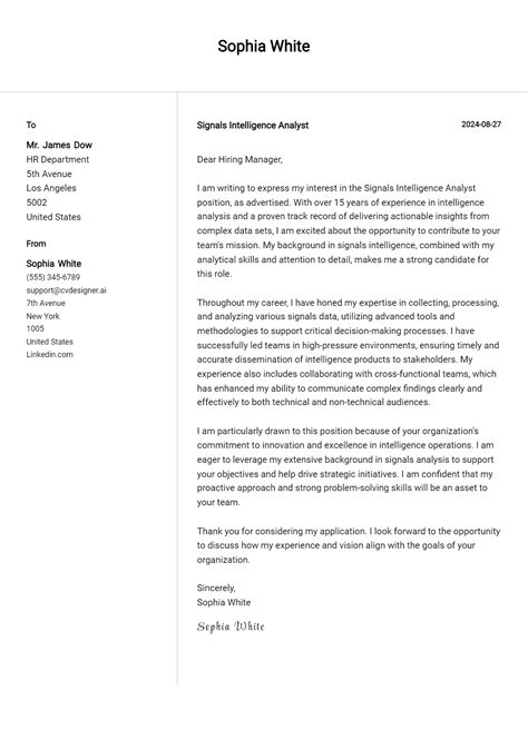Signals Intelligence Analyst Cover Letter Example For 2024 Complete Writing Guide Cvdesignerai