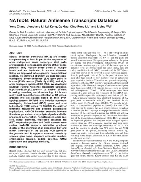 Pdf Natsdb Natural Antisense Transcripts Database