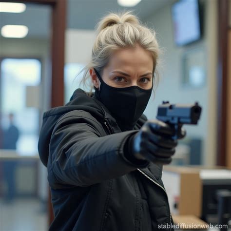Older Woman Robs Bank Wearing Nylon Mask Stable Diffusion Online