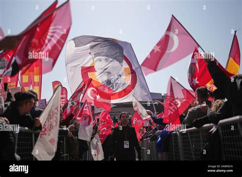 Supporters Wave Turkish And Chp Party Flags During A Rally Protesting