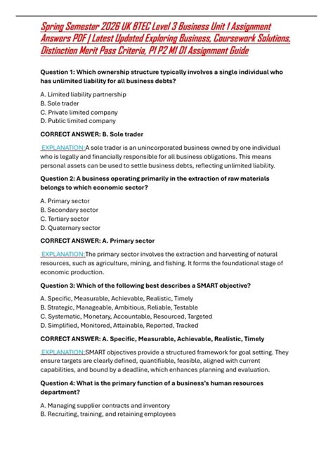 Spring Semester 2026 Uk Btec Level 3 Business Unit 1 Assignment Answers