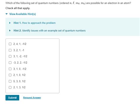 Solved Which Of The Following Set Of Quantum Numbers Chegg