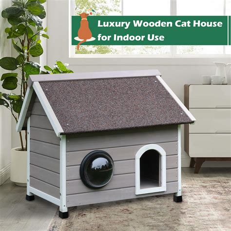 Hicaptain Weatherproof Outdoor Cat House Wooden Feral Cat House For