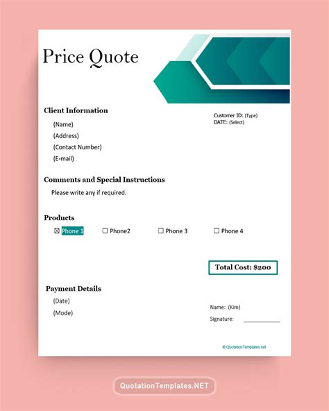 Price Quote Template Quote Templates