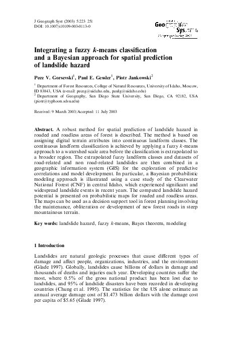 Pdf Integrating A Fuzzy K Means Classification And A Bayesian Approach For Spatial Prediction
