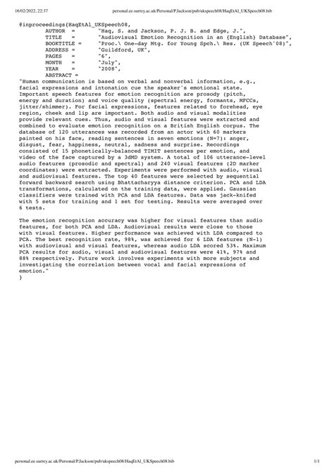 Pdf Audiovisual Emotion Recognition In An English Database