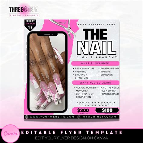 Diy Nail Tech Flyer Nail Class Template One On One Class Instagram Post Hairstylist Lash Tech