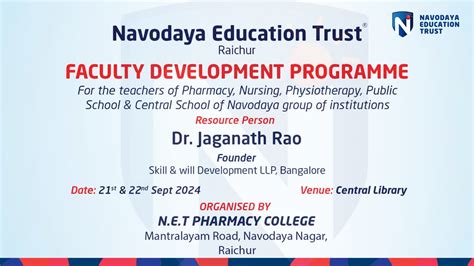 Faculty Development Program 2024 Net Pharmacy College Raichur
