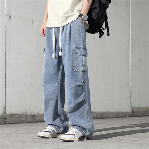Mens Baggy Cargo Jeans Y2k Streetwear Denim Pants Etsy
