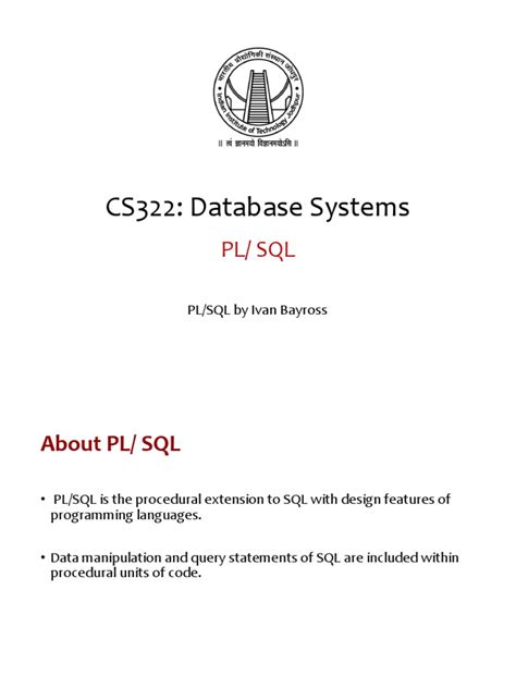 Cs322 Database Systems Pl Sql Pdf Plsql Control Flow