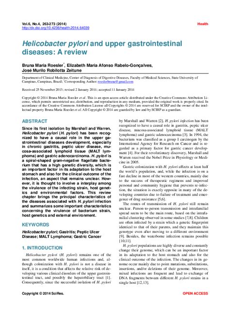 Pdf Helicobacter Pylori And Upper Gastrointestinal Diseases A Review