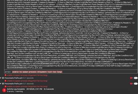 Xcode Error Unable To Spawn Process Argument List Too Long Stack