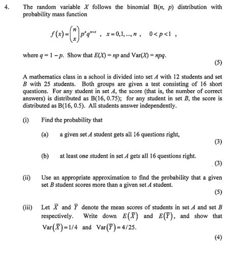 Solved The random variable X follows the binomial Bín p Chegg