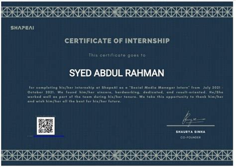 Syed Abdul Rahman On Linkedin Shapeai Internship