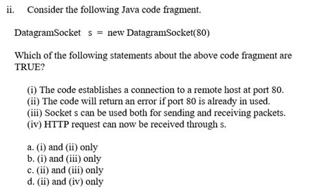 Solved Ii Consider The Following Java Code Fragment