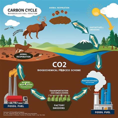 Carbon Cycle Labeled Co2 Biogeochemical Process Scheme Educational