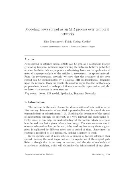 Pdf Modeling News Spread As An Sir Process Over Temporal Networks