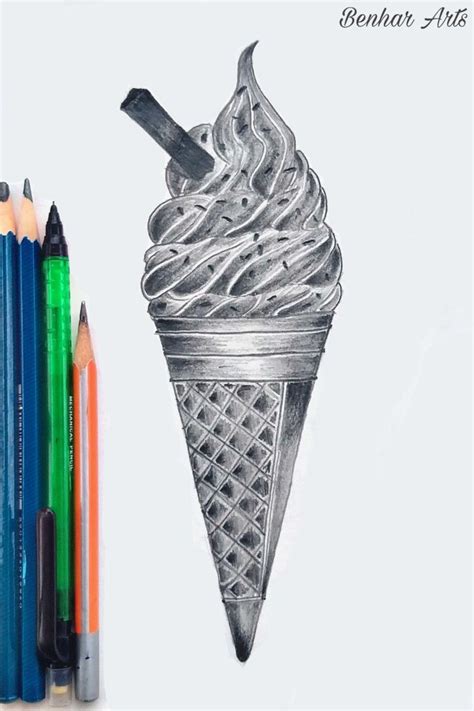 How To Draw An Icecream Pencil Drawing Benhar Arts Cone Pencil