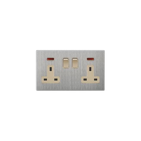 Double 13a Socket With Switch Golden Stainless Siddiqui Trading Fzco