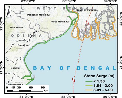Storm Surge Map Based On Surge Height Meters Above Sea Level Download Scientific Diagram