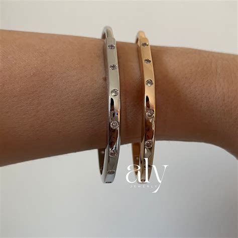 18k Gold And Silver Plated Locked Braclet U Lock Braclet Zircon Stone U Shape Gemstone Bangle