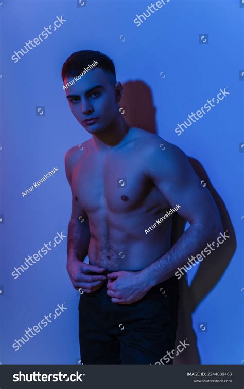 Portrait Handsome Topless Muscular Man Studio Stock Photo 2244039463