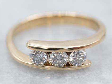 Three Diamond Gold Bypass Ring Modern Diamond Rings Design Diamond