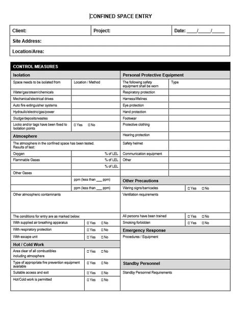 Confined Space Permit Template