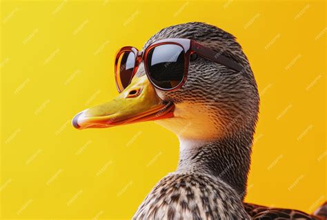 Premium Photo Closeup Of A Duck Wearing Sunglasses Generative Ai