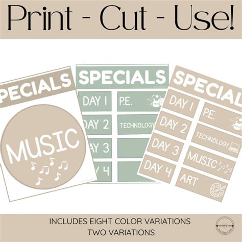 Specials Area Rotation Chart Daily Schedule Class Decor Neutrals