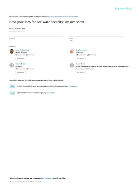Best Practices For Software Security An Overview Pdf Vulnerability Computing Computer