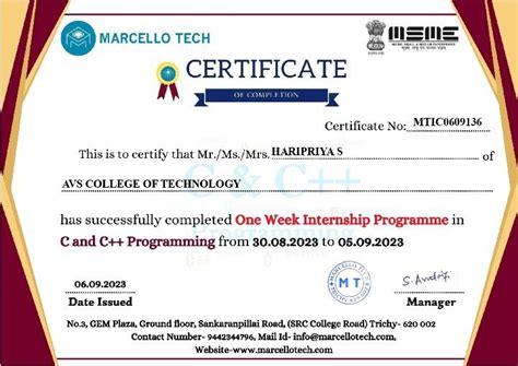 Haripriya Soundappan On Linkedin One Week Internship Programme In C And C Programming From