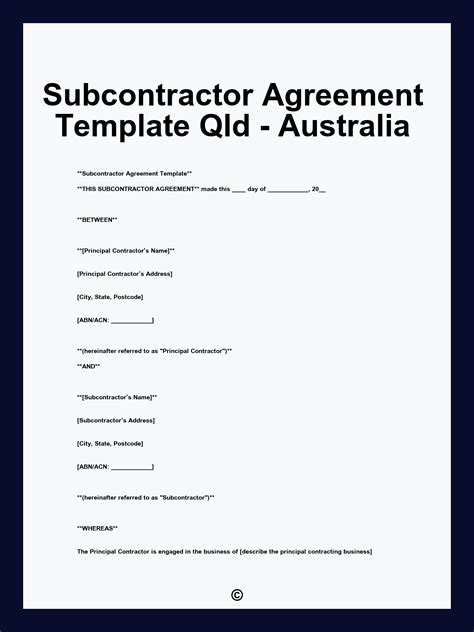 Subcontractor Agreement Template Qld Australia