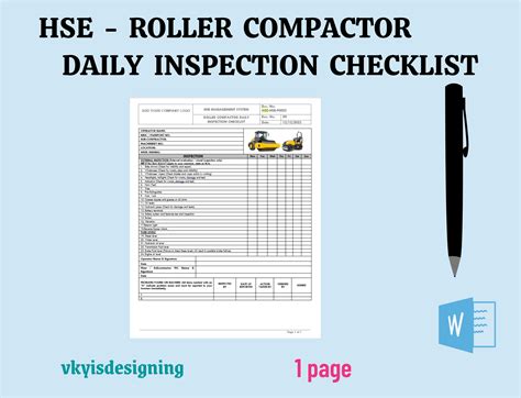 Free Roller Compactor Inspection Checklist Customisable 51 Off