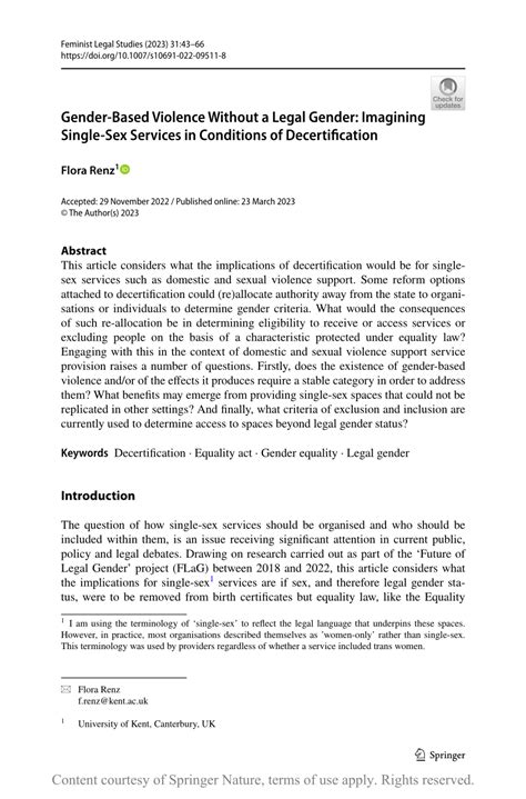 Pdf Gender Based Violence Without A Legal Gender Imagining Single