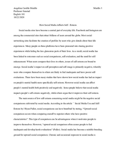 Doc How Social Media Affects Self Esteem