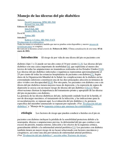 Manejo De úlceras En Pie Diabético Pdf Herida Diabetes