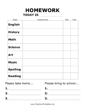Homework Reminder Poster Student Planner Printable Homework
