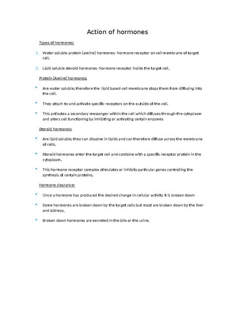Action Of Hormones Action Of Hormones Types Of Hormones 1 Water