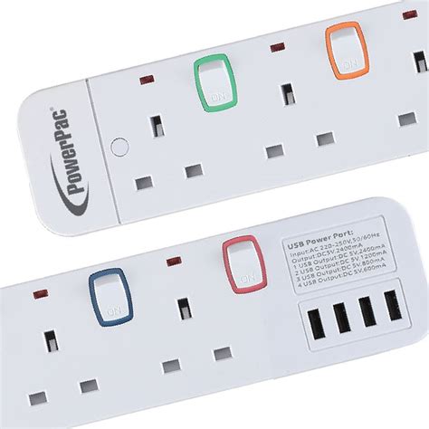 Power Extension Socket Extension Cord 6way 3 Meter With 4x Usb Charger Powerpacsg